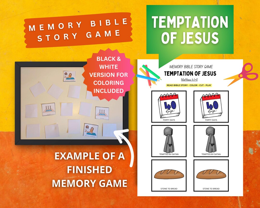 Temptation of Jesus Memory Game | Matthew 4 Bible Story | Jesus Tempted ...