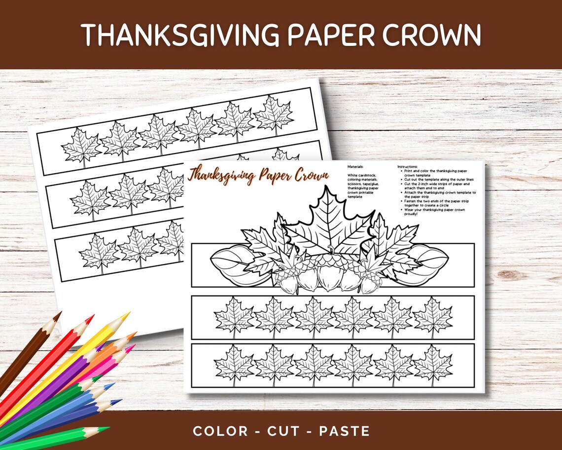 Thanksgiving Paper Crown Printable – Fall Coloring Craft for Kids – DIY ...