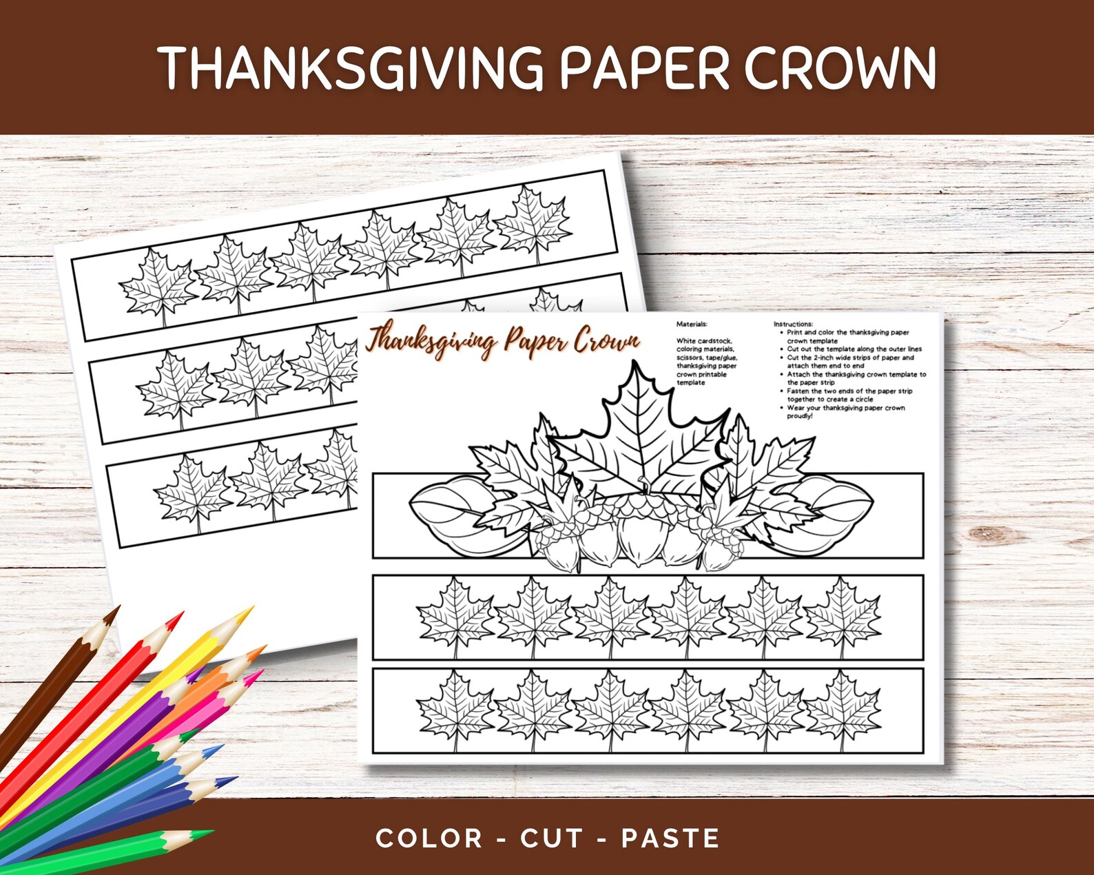 Thanksgiving Paper Crown Printable – Fall Coloring Craft for Kids – DIY ...
