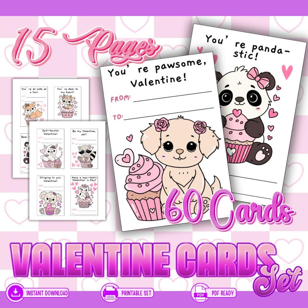 60 Cute Animal Valentine Cards for Kids | Classroom Exchange, Printable ...