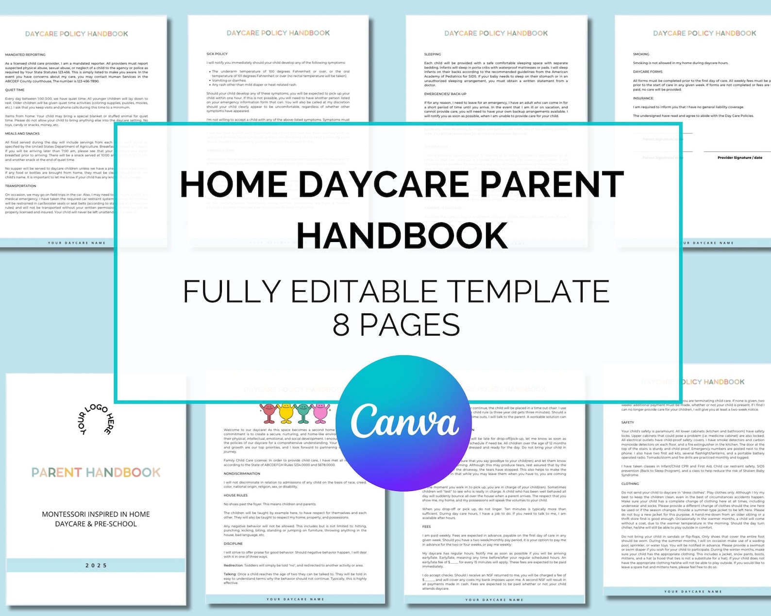 Daycare Parent Handbook, Editable Daycare Handbook Template, Childcare ...