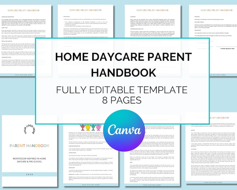 Daycare Parent Handbook, Editable Daycare Handbook Template, Childcare ...