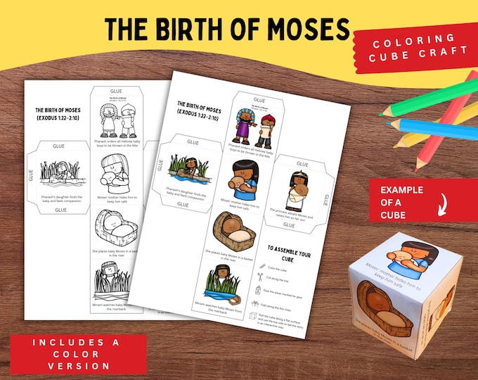 Birth of Moses Coloring Cube Printable | Baby Moses Bible Story Craft ...