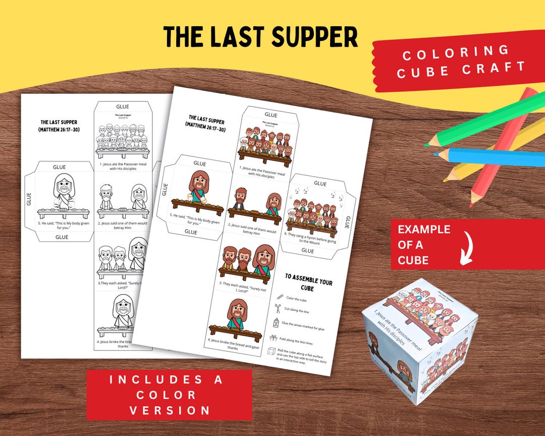 The Last Supper Coloring Cube | Matthew 26:17–30 | Holy Week Bible ...