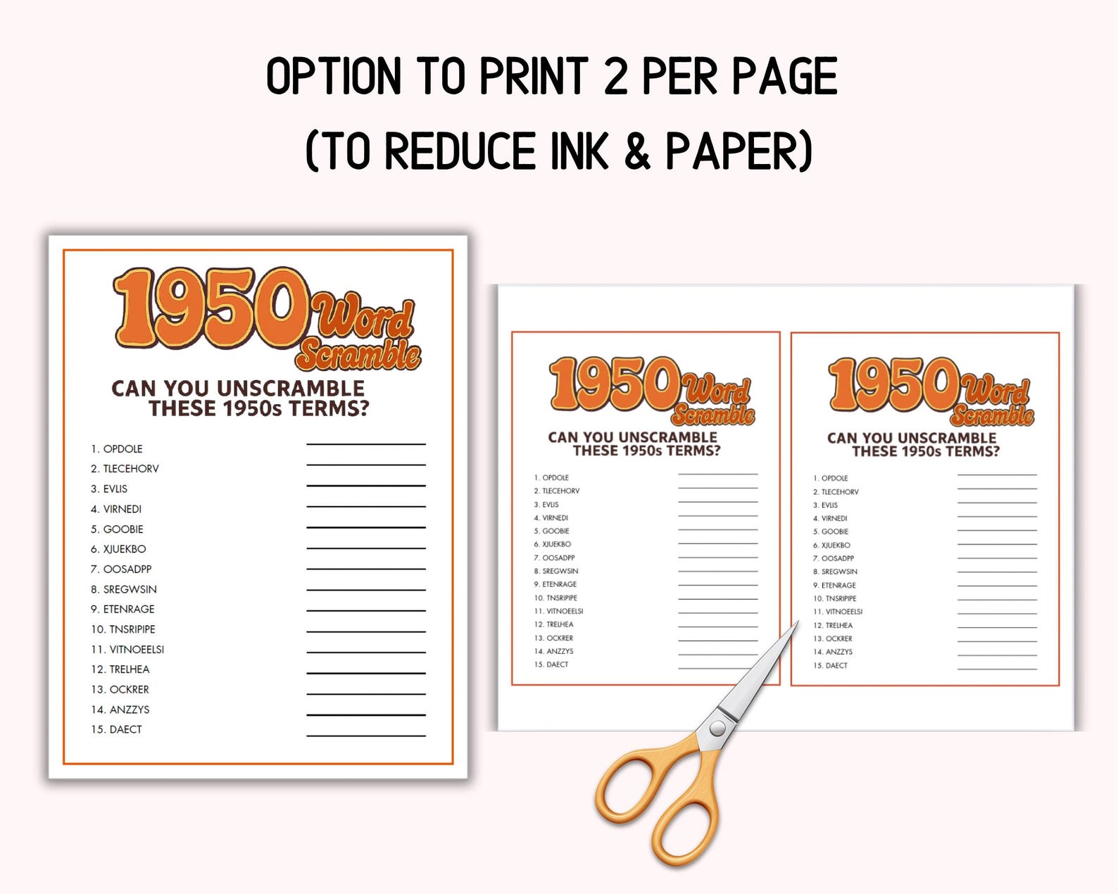 1950s Word Scramble Game Printable, Retro 50s Party Quiz, Baby Shower ...