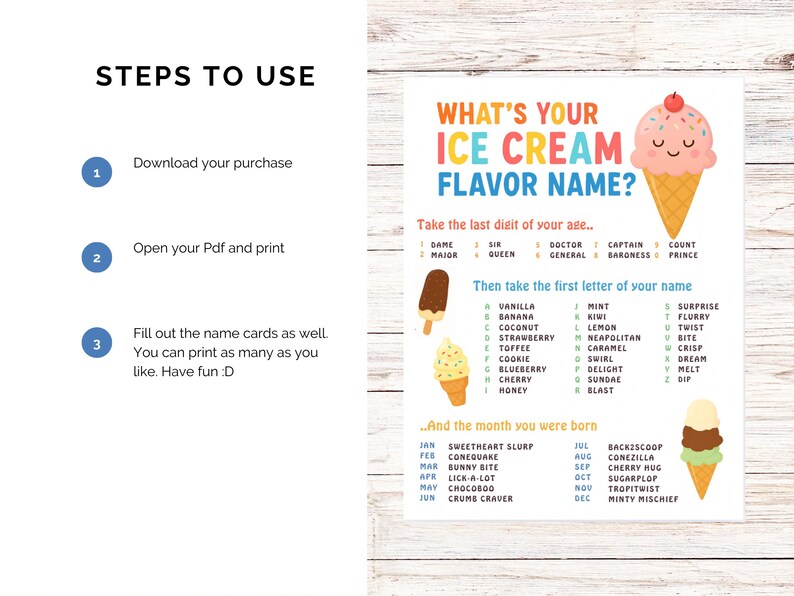 Ice Cream Name Game & Name Tags Printable, Summer Party Activity for ...