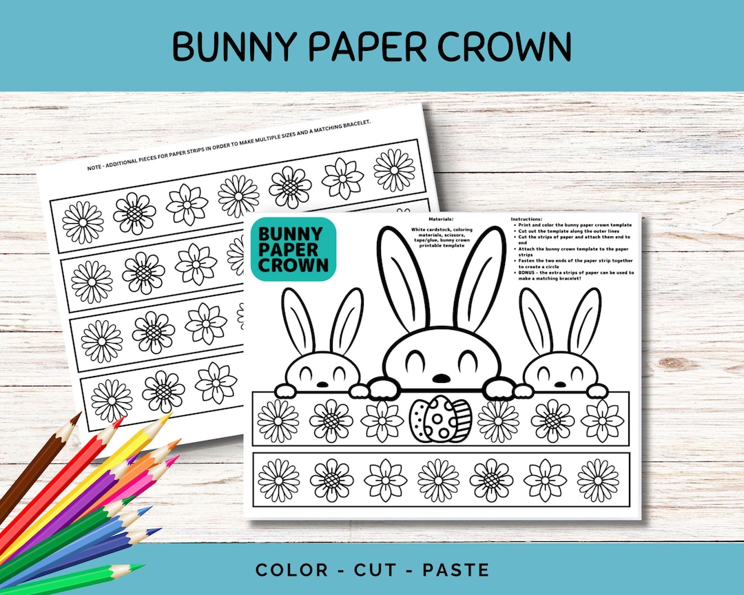 Bunny Paper Crown, Coloring Craft for Kids, Bunny Costume DIY, Easter ...