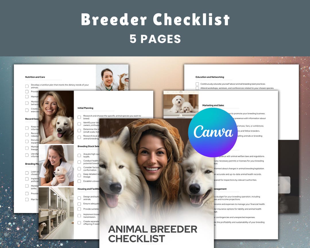 Animal Breeder Checklist Template for New Breeders | 5 Page Editable ...