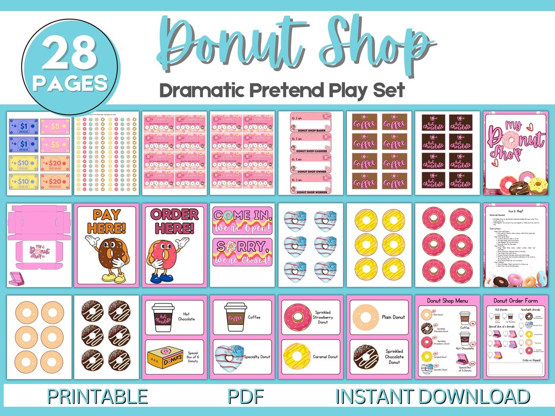 Donut Shop Pretend Dramatic Play Pack, Printable Pretend Play ...