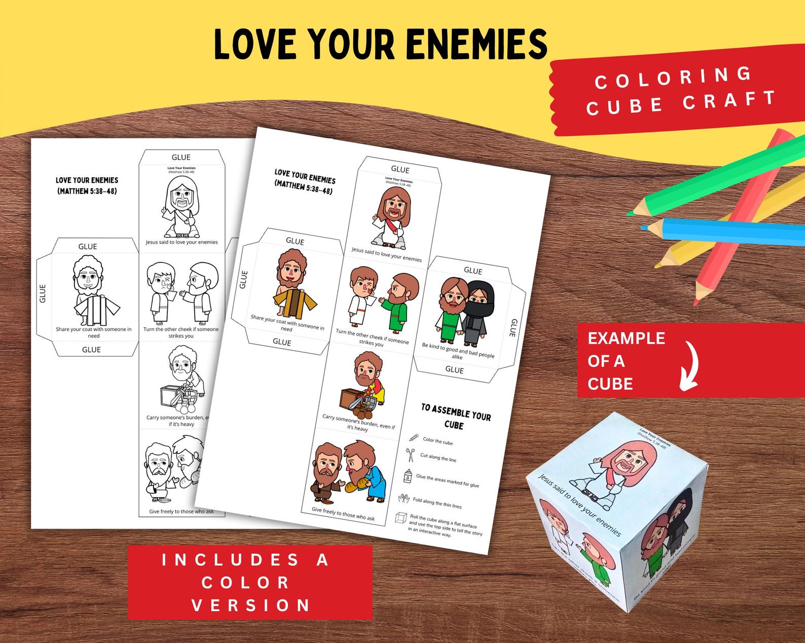Love Your Enemies Bible Story Cube Craft | Matthew 5:38–48 Printable ...