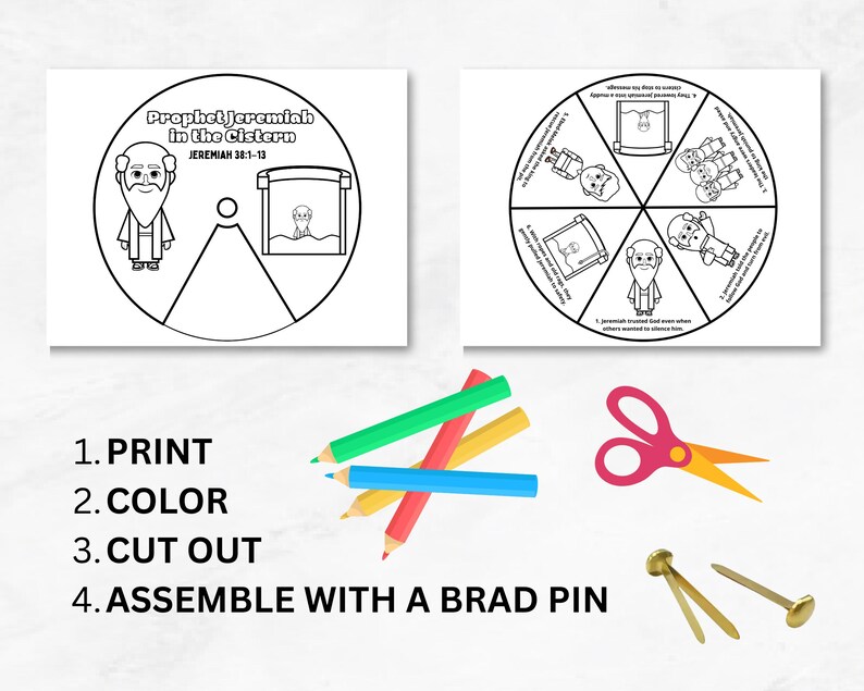 Prophet Jeremiah Bible Story Coloring Wheel | Jeremiah in the Cistern ...