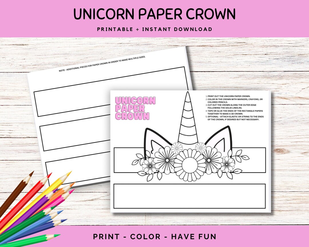 Unicorn Paper Crown, Coloring Craft for Kids, Unicorn Costume DIY ...
