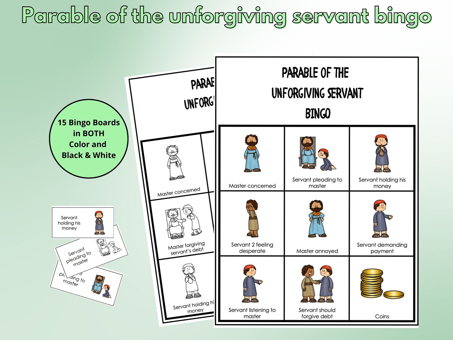 Parable of the Unforgiving Servant Bingo Set for Kids, the Unforgiving ...