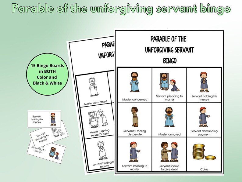 Parable of the Unforgiving Servant Bingo Set for Kids, the Unforgiving ...