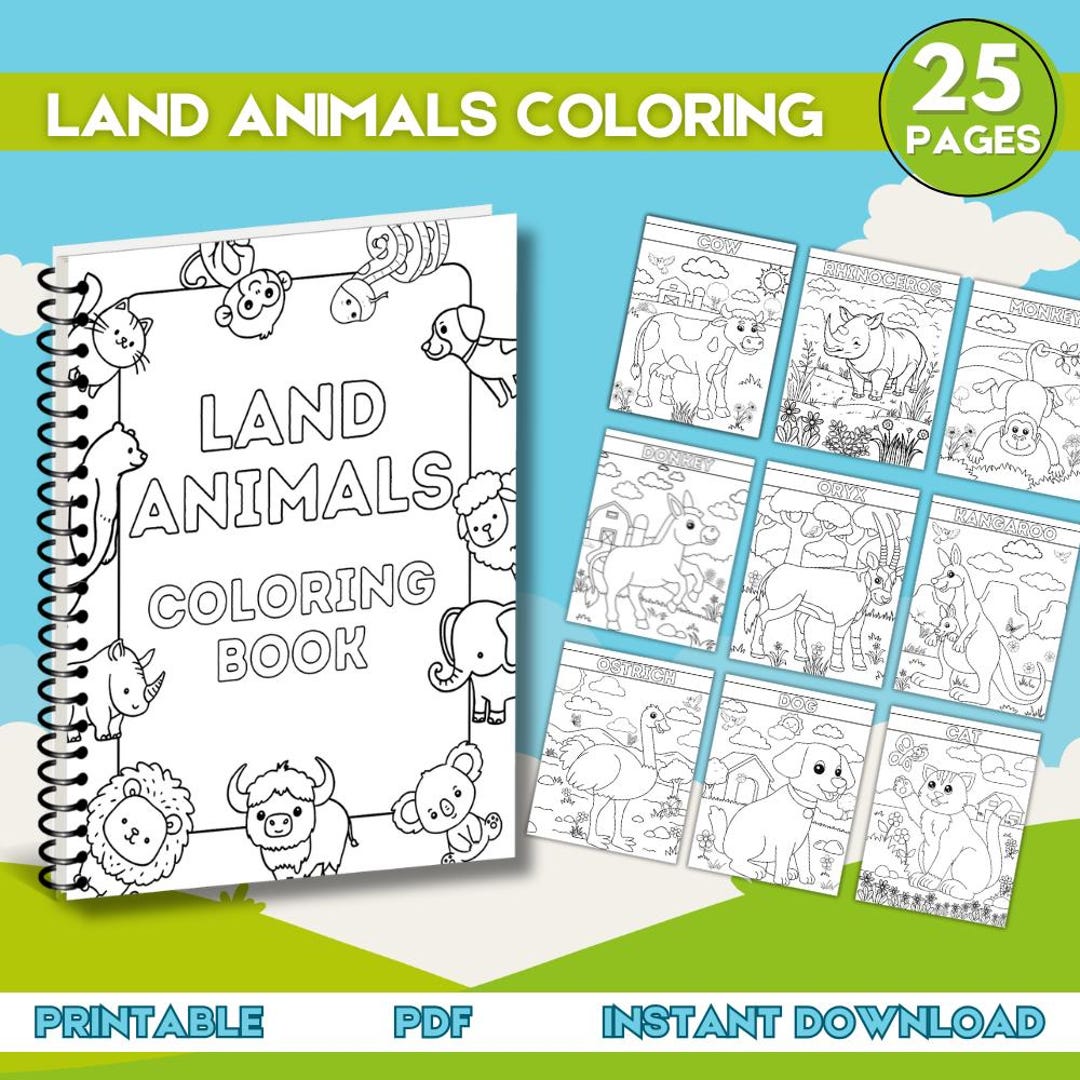 Land Animals Coloring Book Pages | 25 Pages | Printable PDF | Kids ...