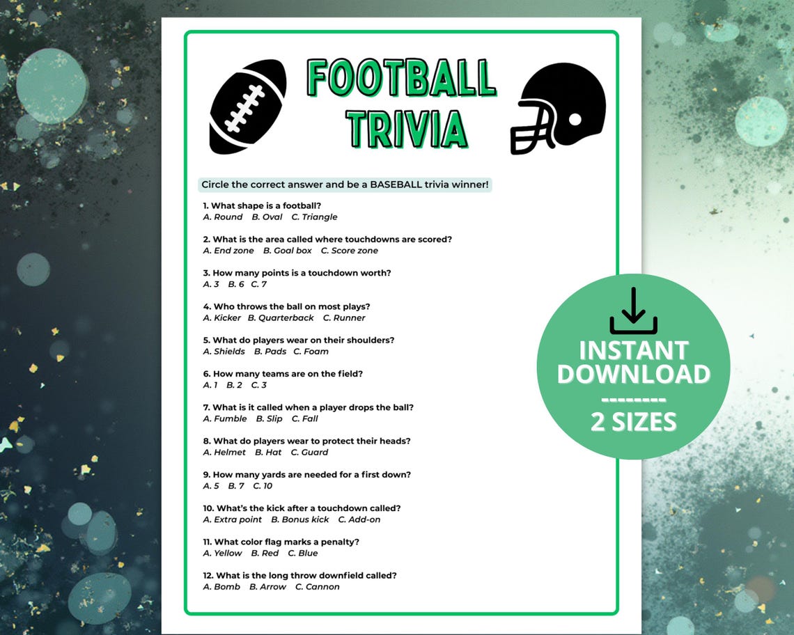 Football Trivia Printable Game, Kids Sports Quiz Worksheet, Classroom ...