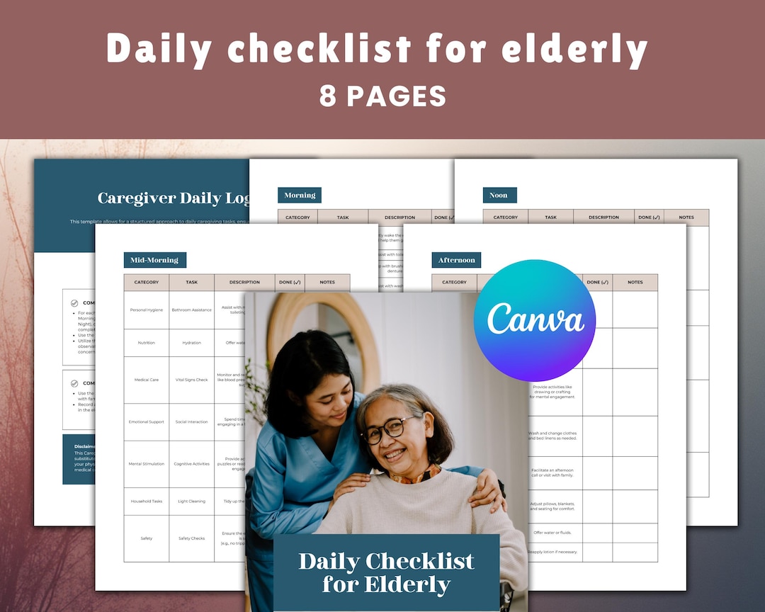 Daily Elderly Care Log Template for Caregivers, Editable Senior Daily ...