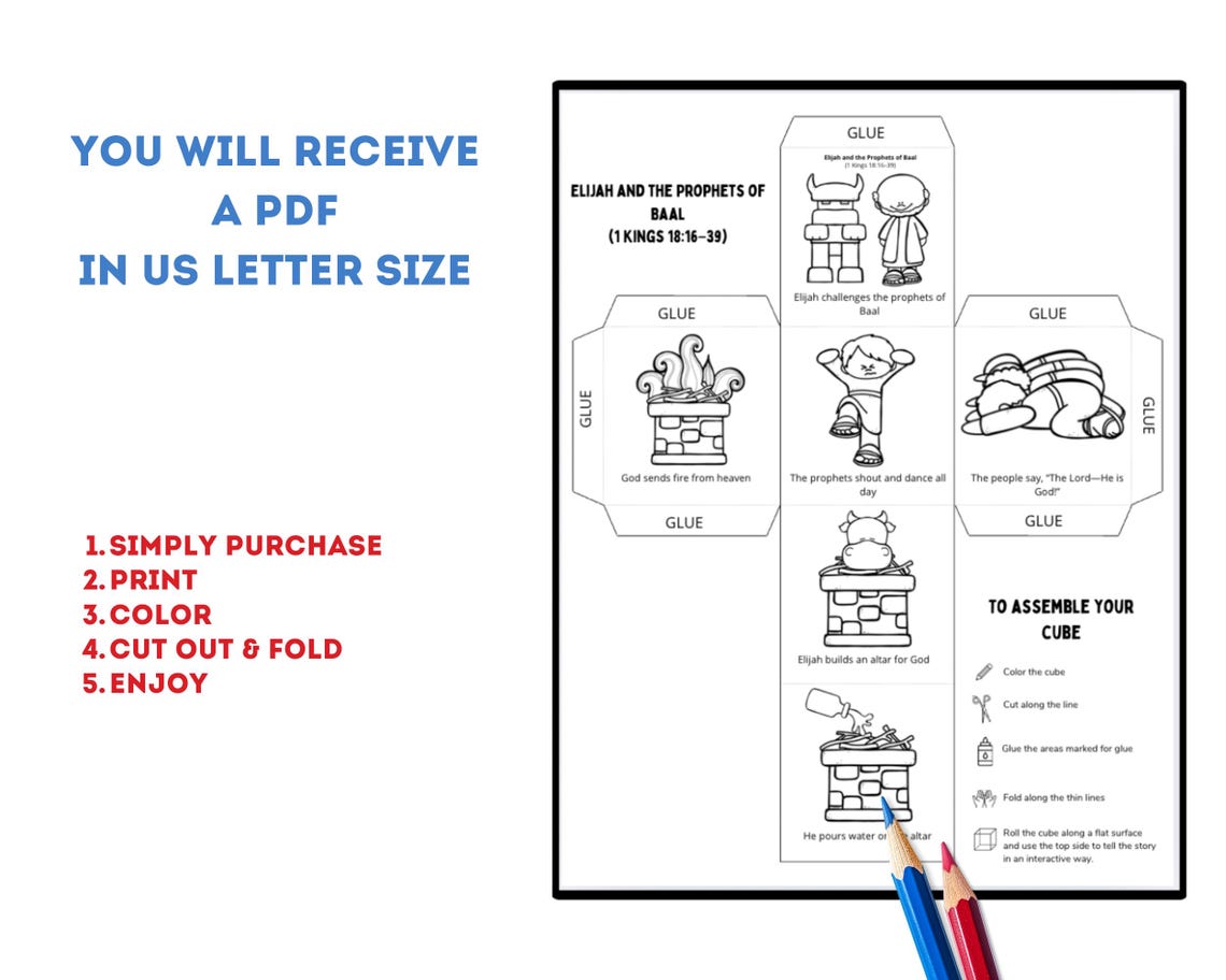 Elijah and the Prophets of Baal Bible Story Cube | Printable Craft for ...
