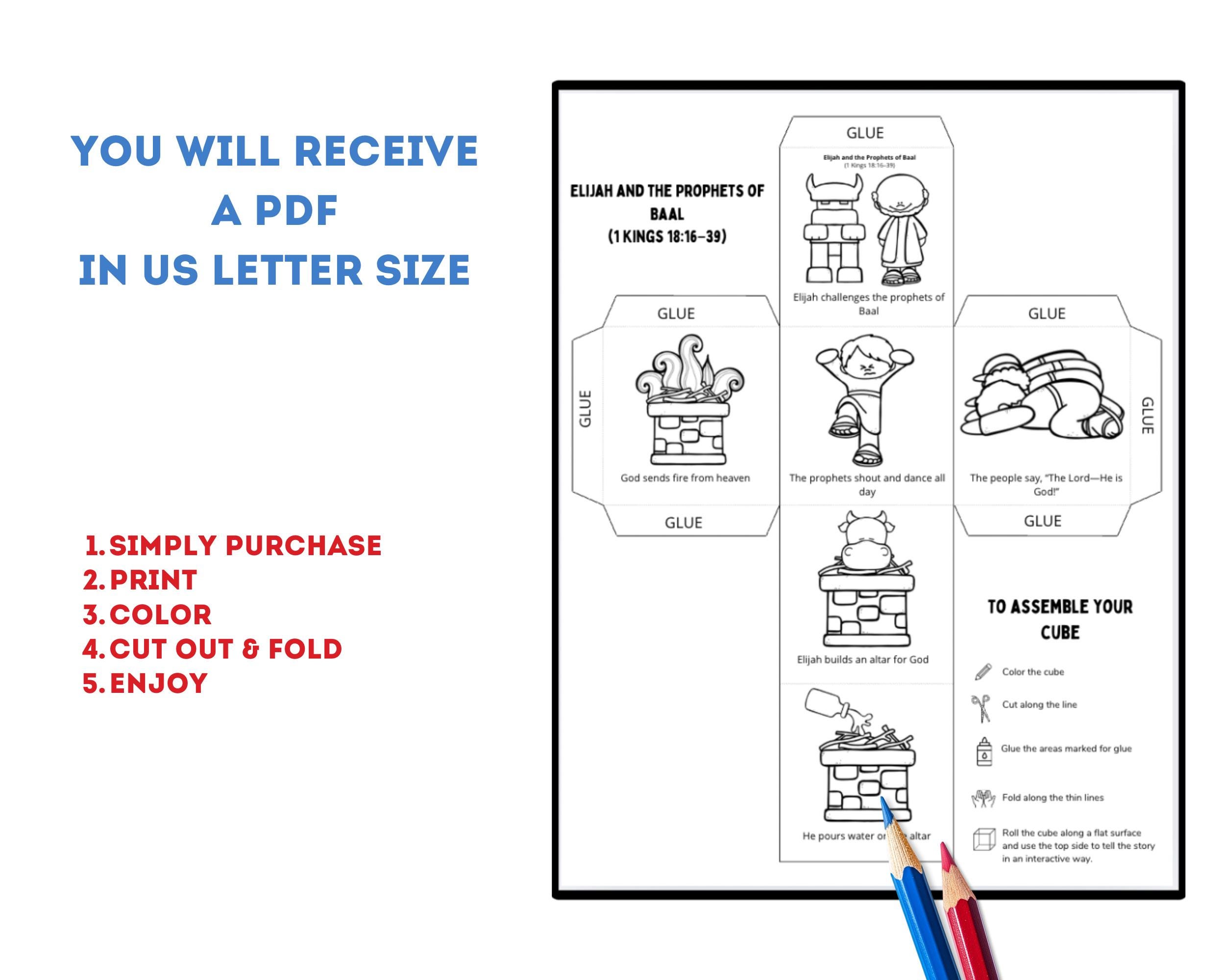 Elijah and the Prophets of Baal Bible Story Cube | Printable Craft for ...