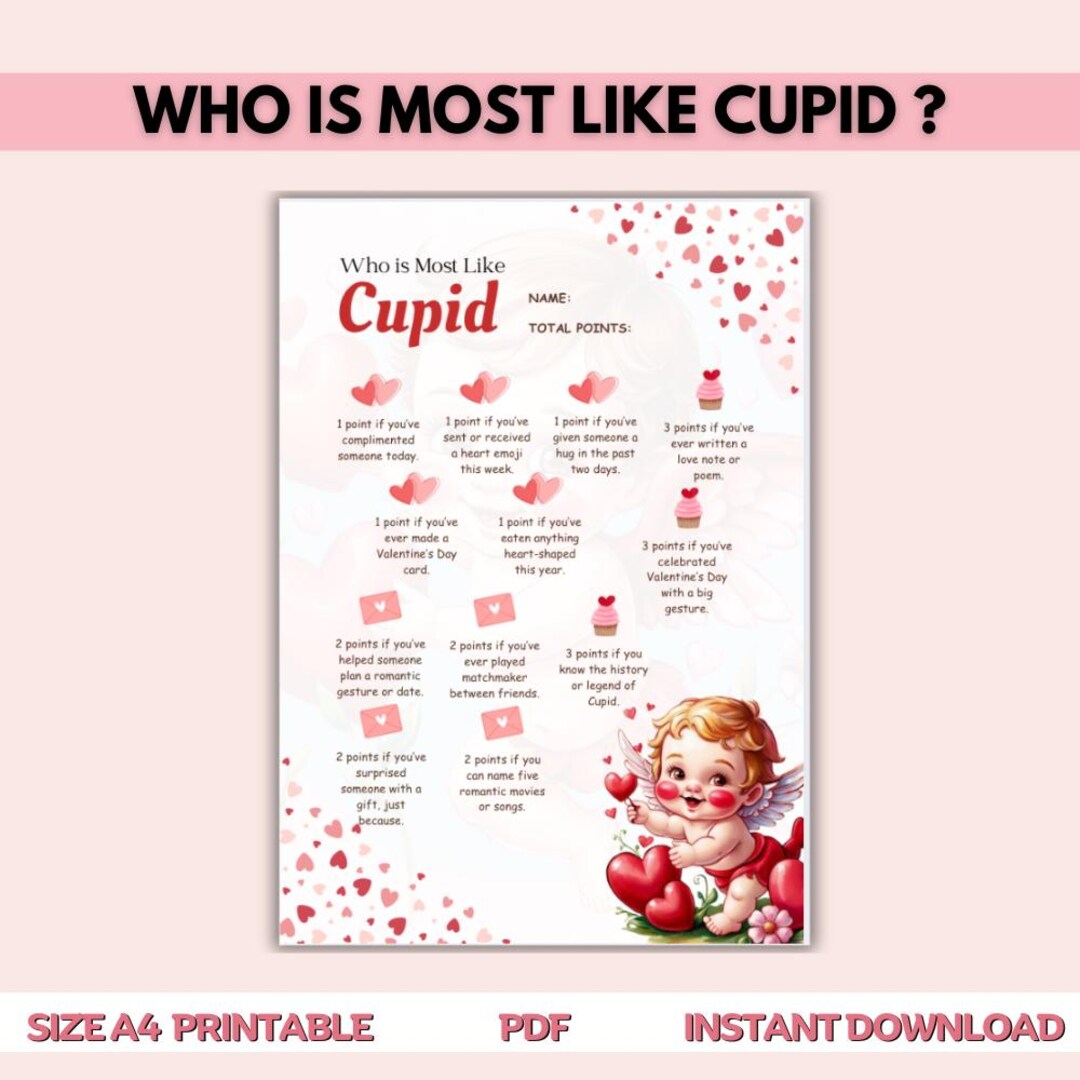 Who is Most Like Cupid? Printable Game, A4 Size, Valentine's Day Party ...