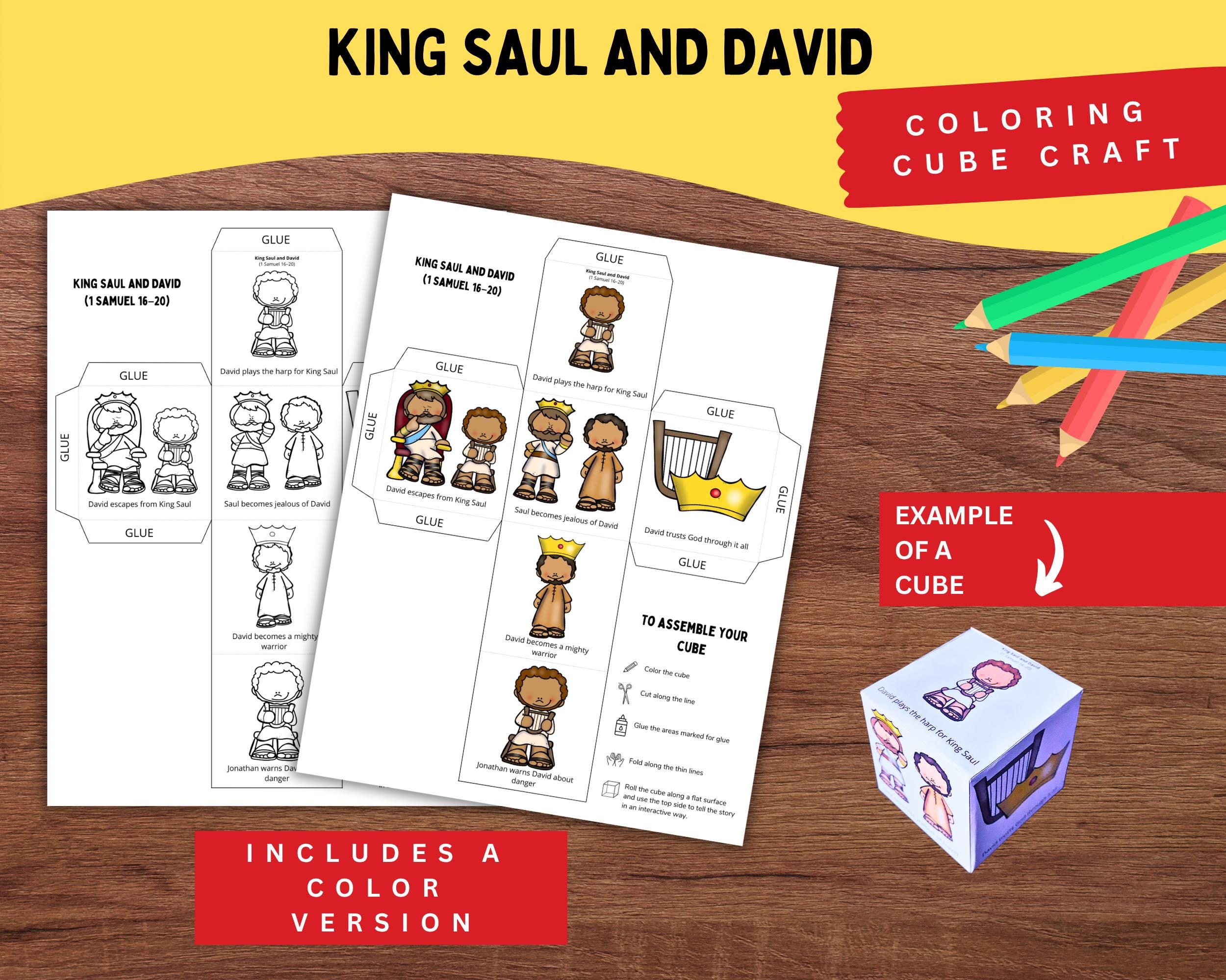 David and Saul Bible Story Cube | Printable Craft for Kids | 1 Samuel ...