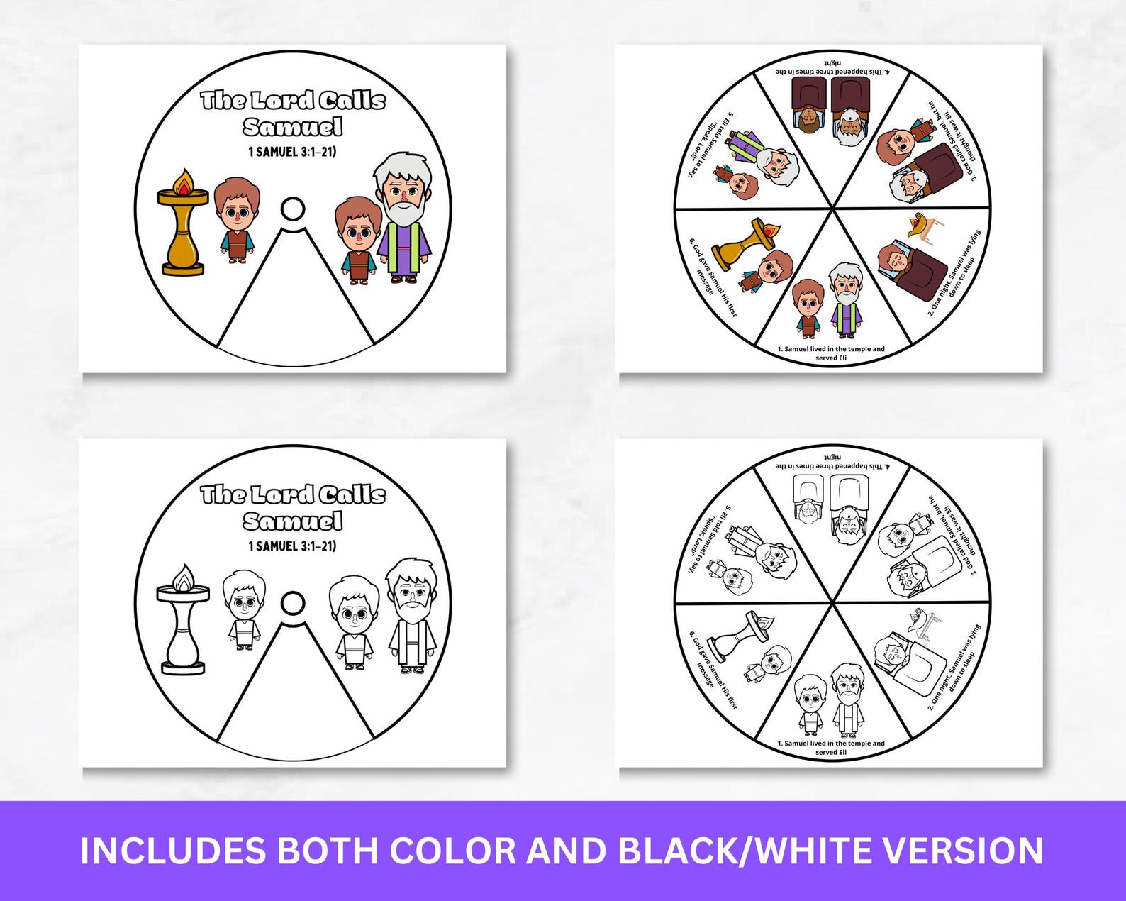 Samuel and Eli Bible Story Coloring Wheel | God Calls Samuel Craft | 1 ...