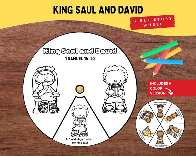 King Saul and David Bible Story Wheel Printable | 1 Samuel 16–20 Kids ...