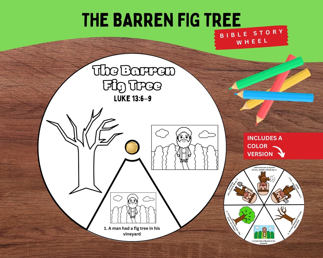 Barren Fig Tree Coloring Wheel | Parable of the Fig Tree for Kids ...