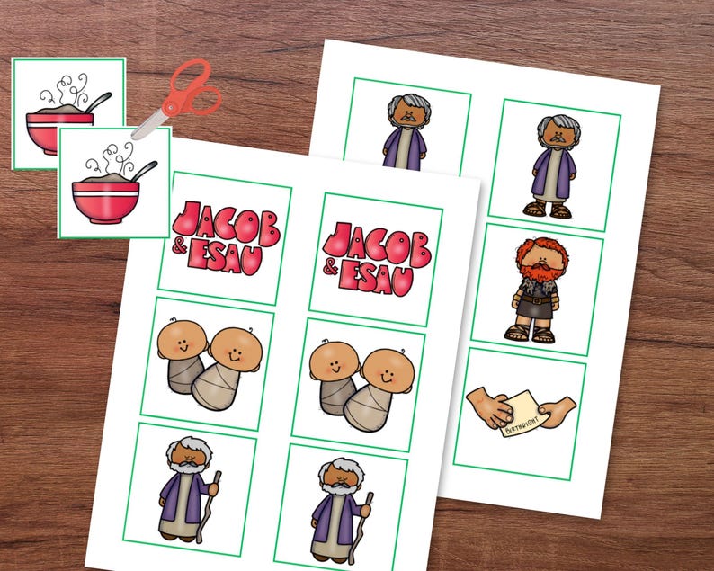 Jacob and Esau Memory Game, Match a Pair Game, Printable Jacob and Esau ...