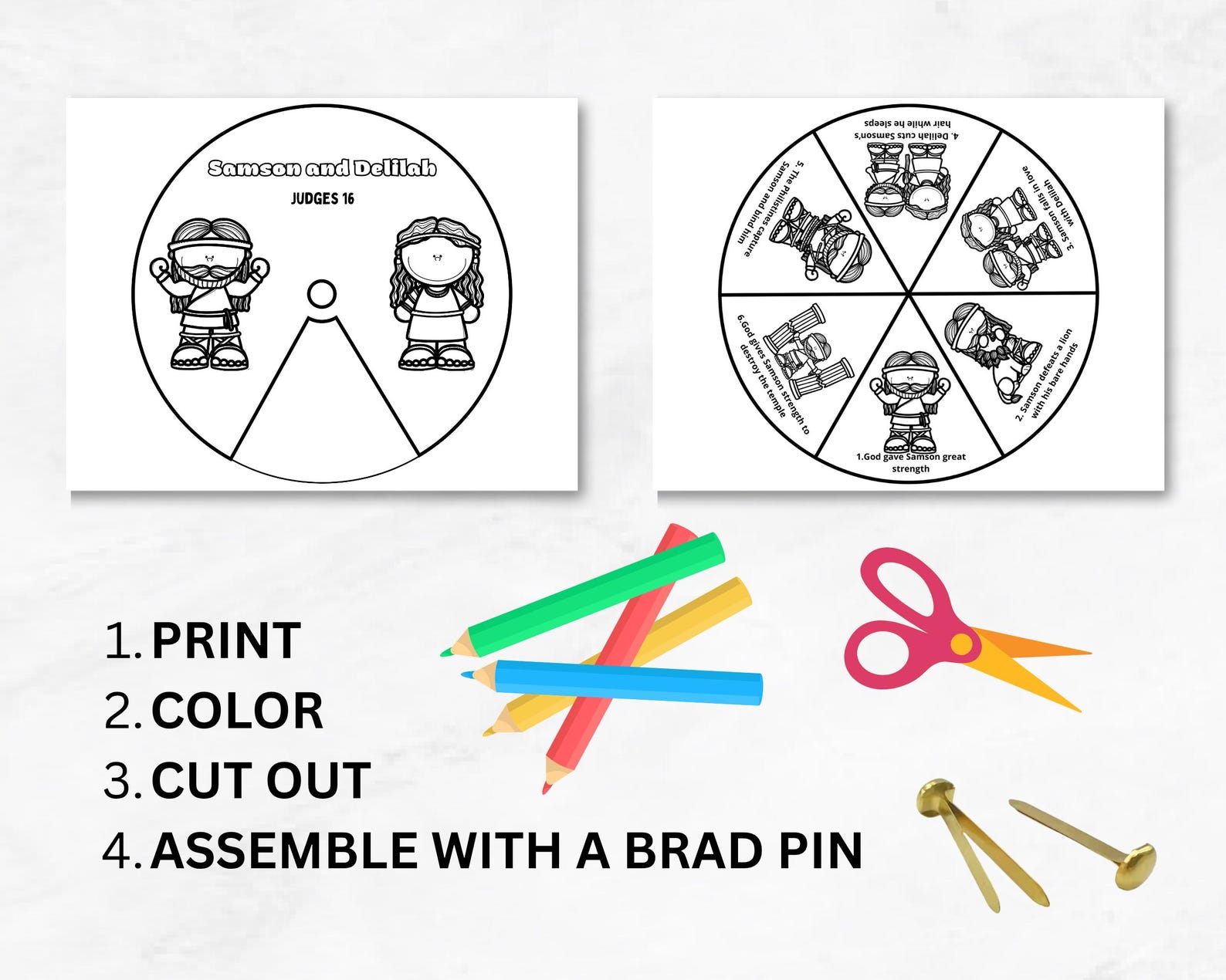 Samson and Delilah Bible Story Wheel Printable | Judges 16 Sunday ...
