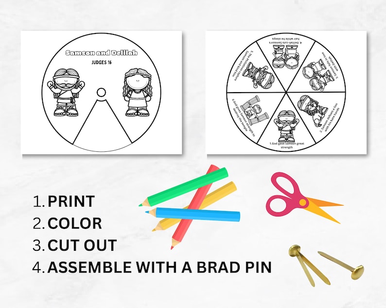 Samson and Delilah Bible Story Wheel Printable | Judges 16 Sunday ...