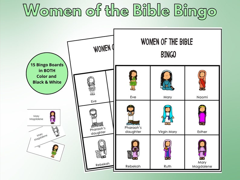 Women of the Bible Bingo Set for Kids, Women of the Bible Bible Bingo L ...