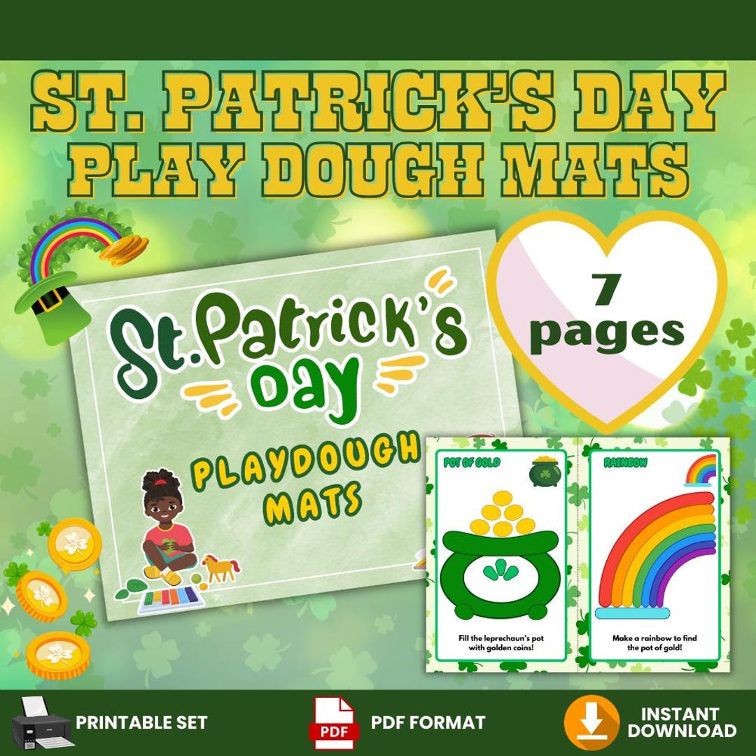 St. Patrick's Day Playdough Kit, Playdough Mat Printable, St Patricks ...