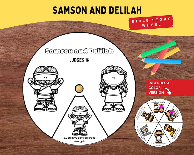 Samson and Delilah Bible Story Wheel Printable | Judges 16 Sunday ...