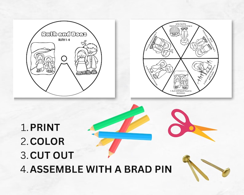 Ruth and Boaz Coloring Wheel Printable | Ruth 1–4 Bible Story Craft for ...