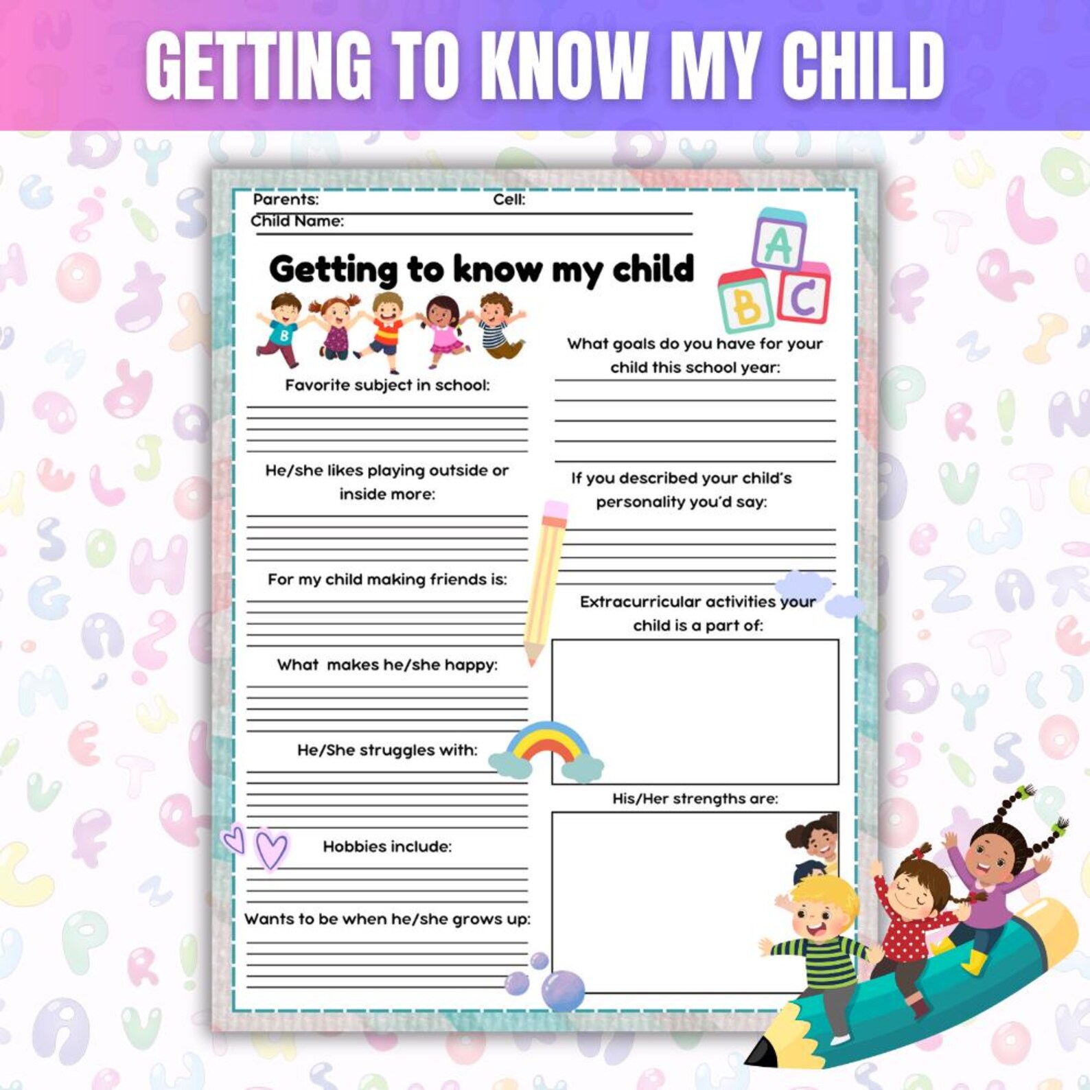 Getting to Know My Child Printable - 3 Pages Parent Insights for ...