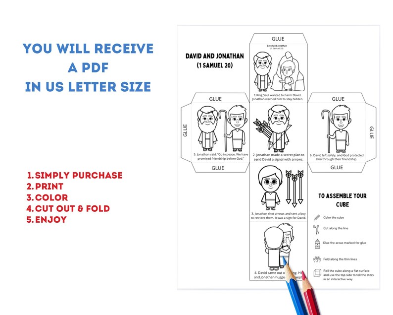 David and Jonathan Coloring Cube – Printable Friendship Bible Story ...