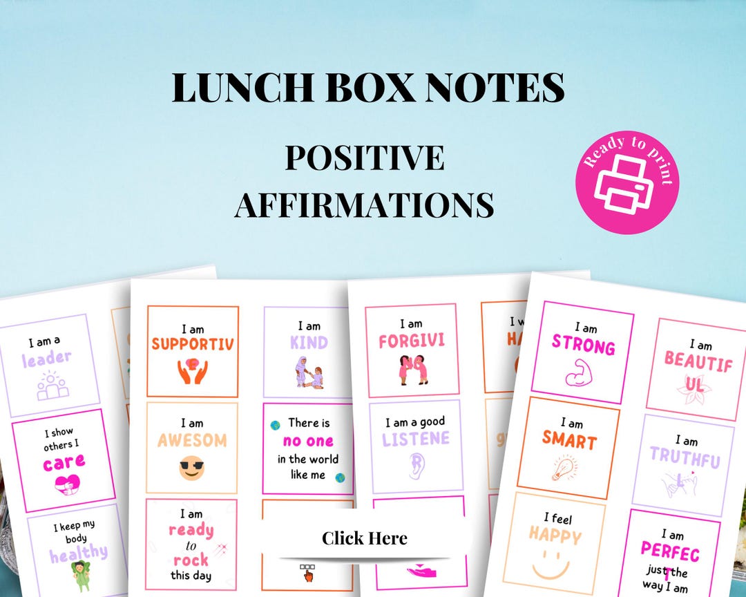 24 Positive Affirmation Lunch Box Notes for Kids, Printable ...