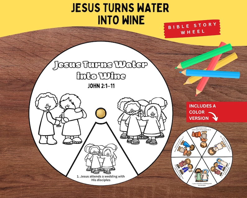 Jesus Turns Water Into Wine Story Wheel | John 2:1–11 Wedding at Cana ...