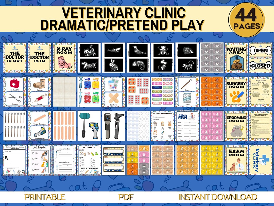 Veterinary Clinic Pretend Dramatic Play Pack, Printable Pretend Play ...