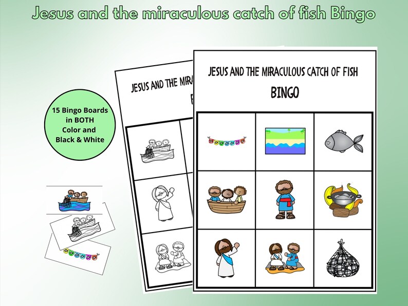 Jesus and the Miraculous Catch of Fish Bingo Set for Kids, Bible Bingo ...