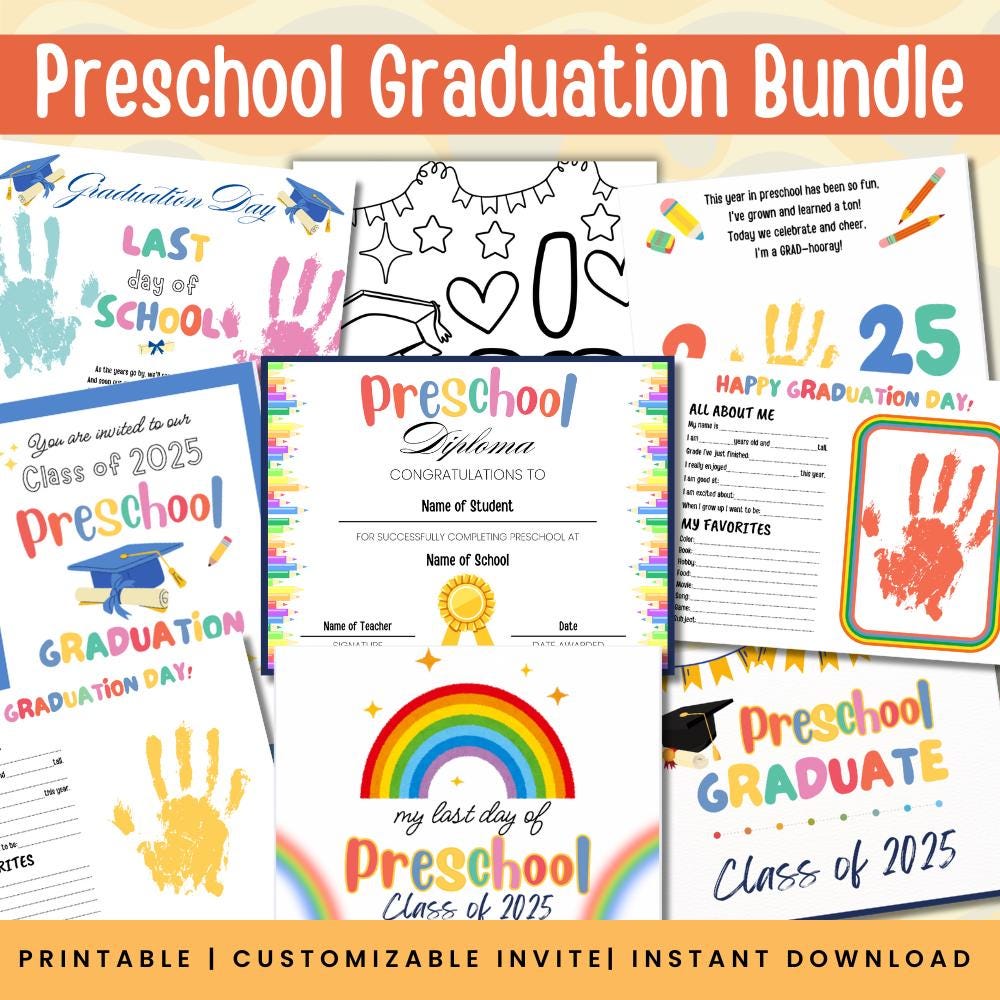 Preschool Graduation Bundle | Printable Graduation Kit | Diploma ...