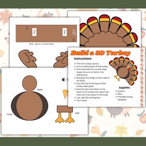 Build a 3D Turkey Printable Craft, Thanksgiving Activity, Kids DIY ...