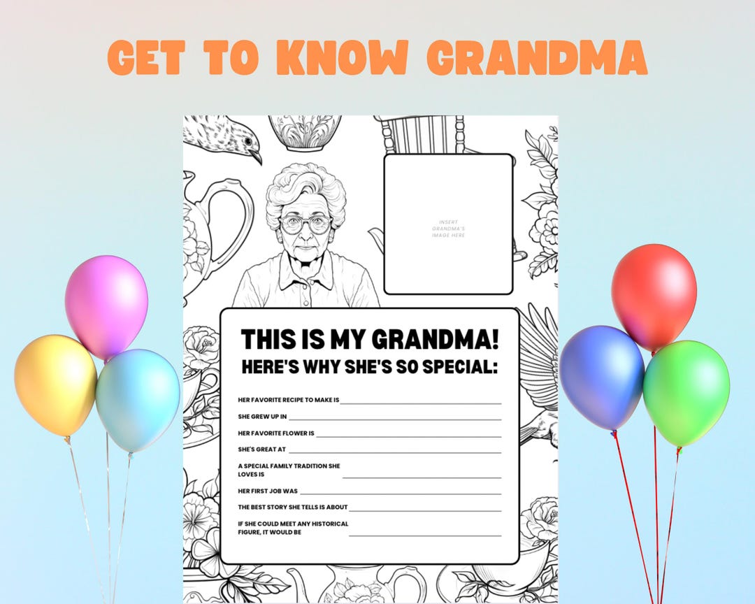 All About My Grandma, Birthday Gift for Grandma, Grandparent's Day ...