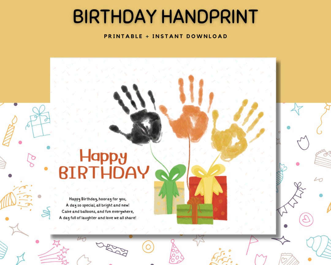 Happy Birthday Handprint Craft, Keepsake, Hand Print Art for Kids, Gift ...