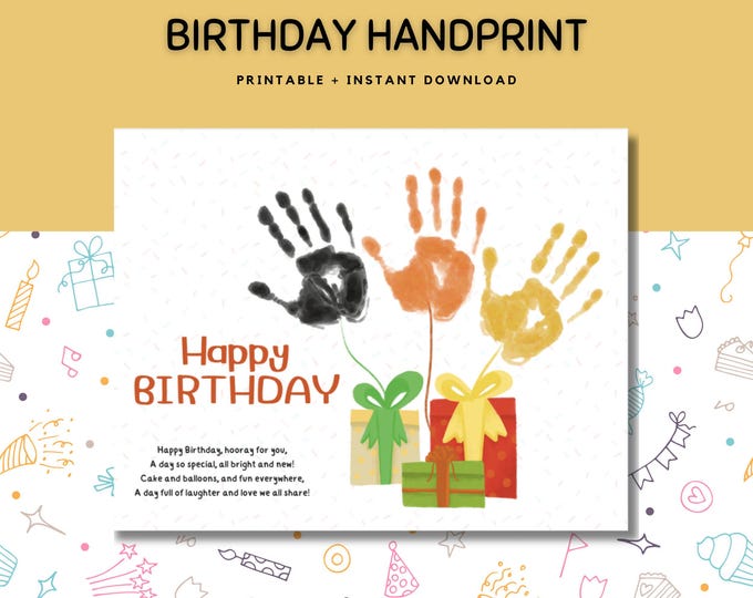 Happy Birthday Handprint Craft Keepsake Photo Memento, Hand Print Art ...