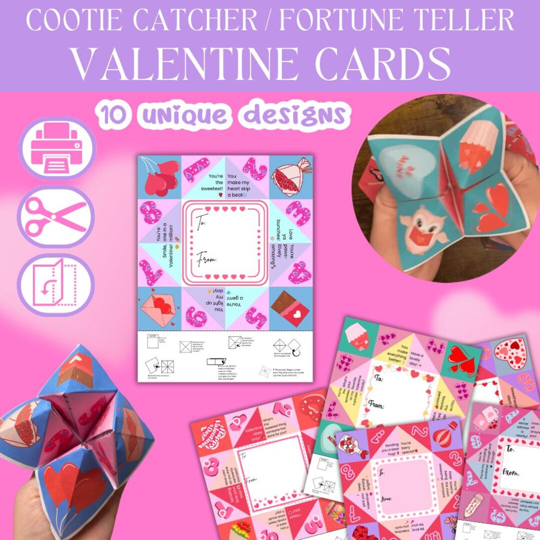 Valentine Cootie Catcher - Printable Fortune Teller, Party Games for ...