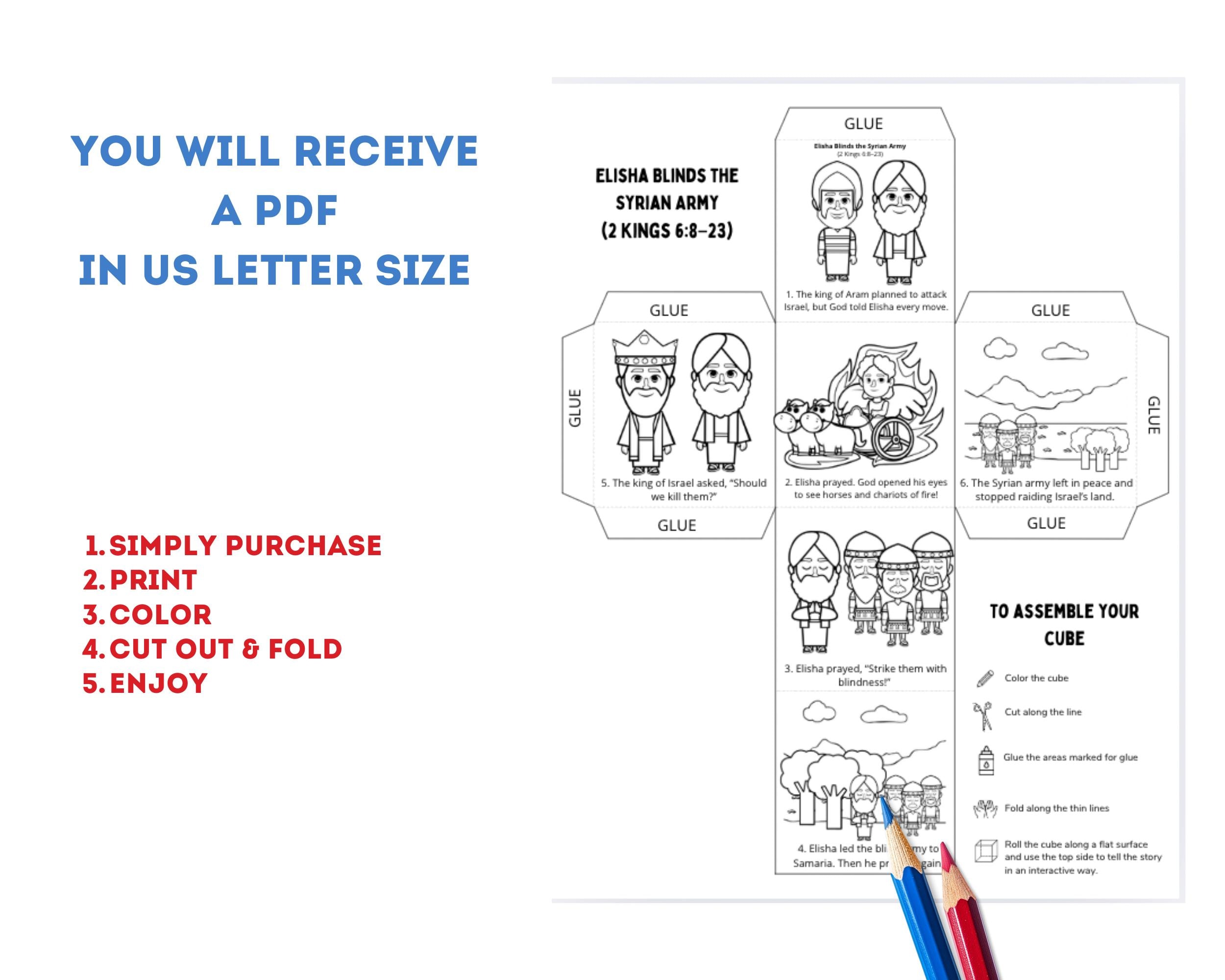 Elisha Blinds the Syrian Army Coloring Cube | 2 Kings 6 Printable for ...