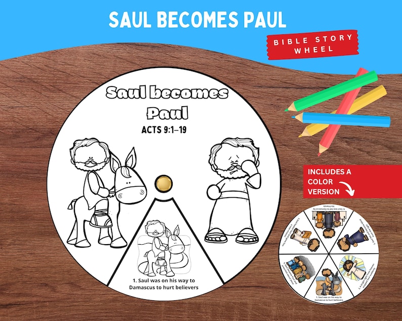 Saul to Paul Coloring Wheel Printable, Road to Damascus Bible Story ...