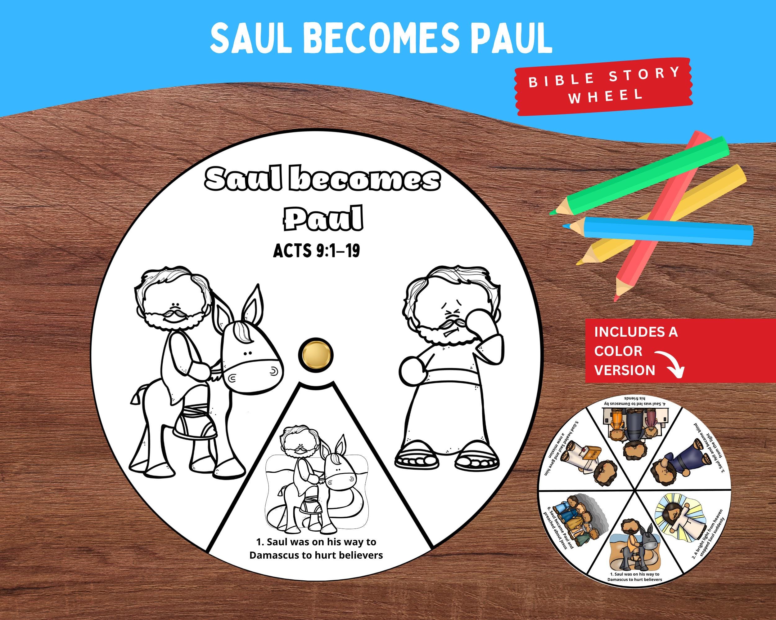 Saul to Paul Coloring Wheel Printable, Road to Damascus Bible Story ...
